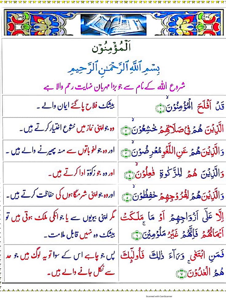 Surah Al Mominun Ayat 1 To 11 | PDF