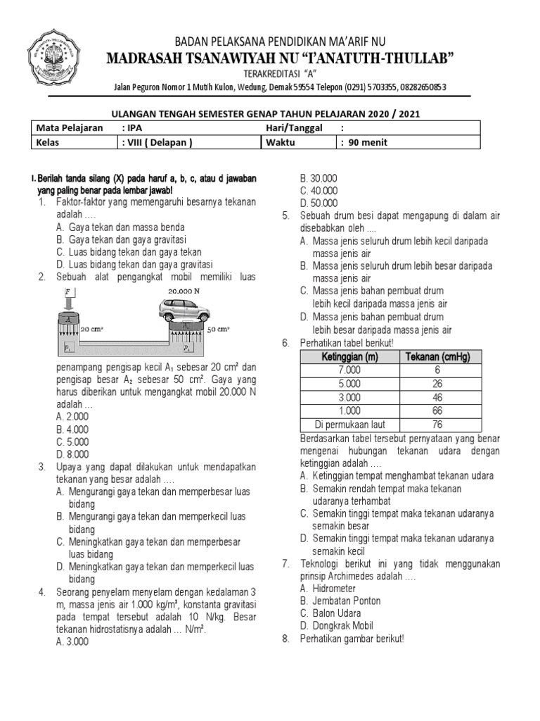 Soal Uts Ipa Kelas 8 - Dua Kolom Dan Kop Itm | PDF
