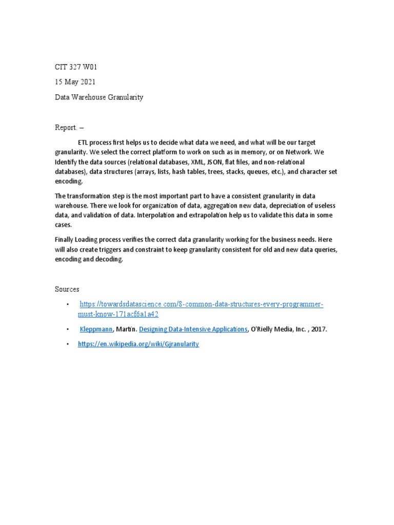 Data Warehouse Granularity Report | PDF