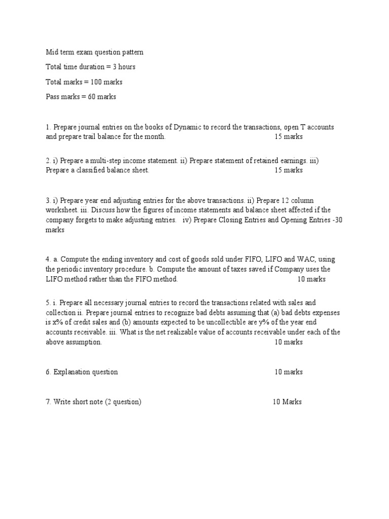 Mid-Term Question Pattern | PDF