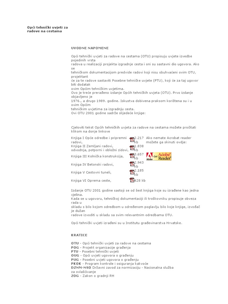 Opći Tehnički Uvjeti Za Radove Na Cestama | PDF