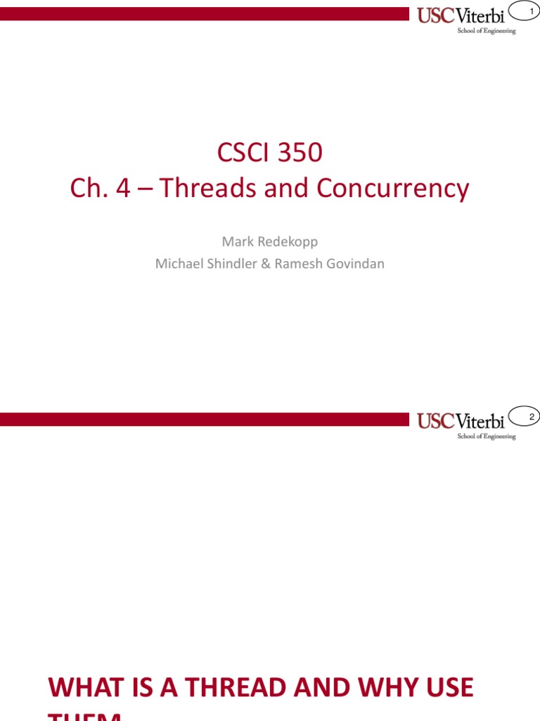 CSCI 350 Ch. 4 - Threads and Concurrency: Mark Redekopp Michael ...