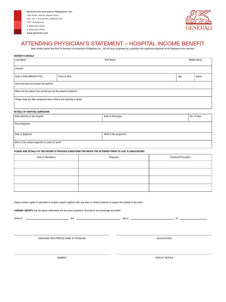 Attending Physician's Statement Form | PDF | Patient | Medical Specialties