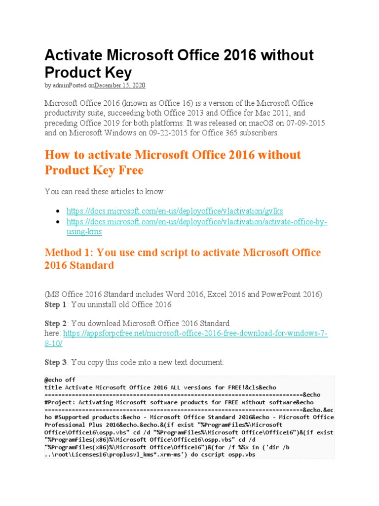 How To Activate Microsoft Office 2016 Without Product Key Free | PDF ...