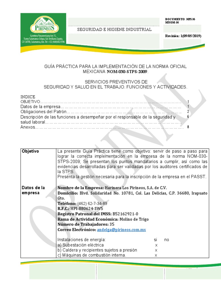 Procedimeinto NOM-030-STPS DOCUMENTO NO 30 | PDF | Seguridad y salud ...
