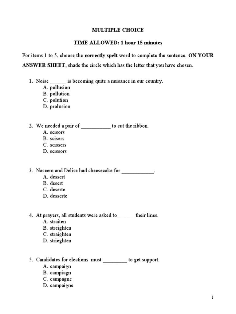 Multiple Choice TIME ALLOWED: 1 Hour 15 Minutes | PDF | Ant