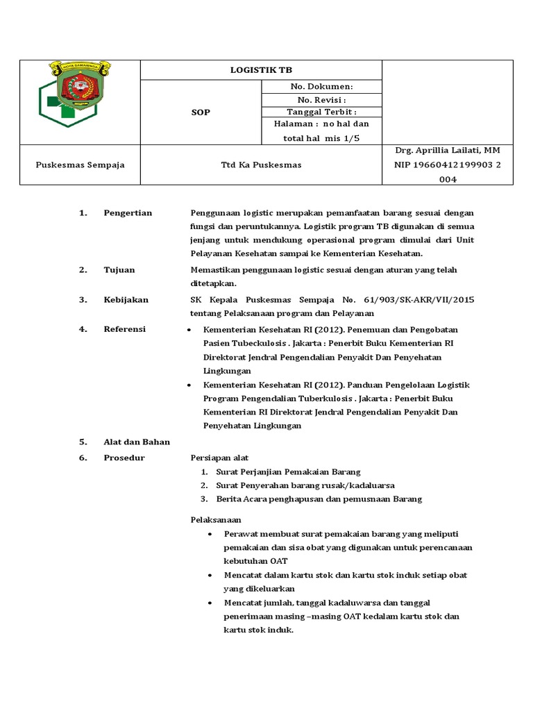 Daftar Tilik Logistik Program TB | PDF
