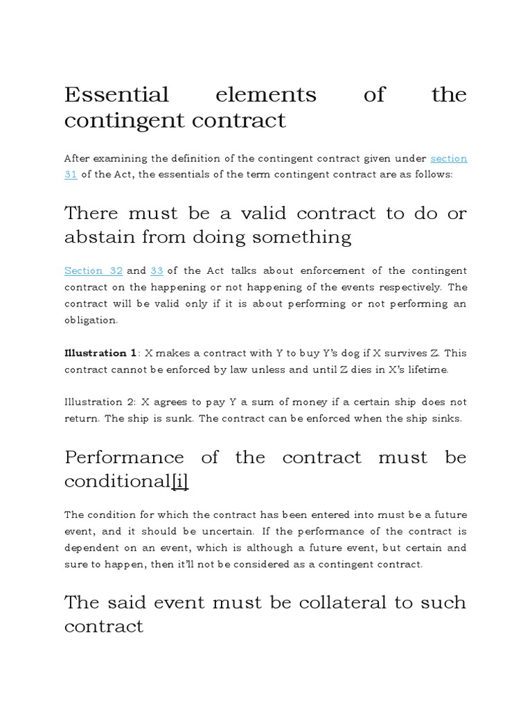 Essential Elements of The Contingent Contract | PDF | Breach Of ...