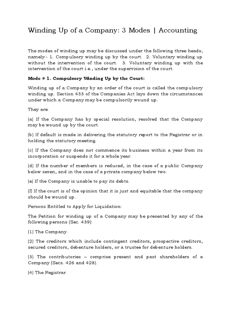 Modes of Winding Up a Company | PDF | Liquidation | Justice