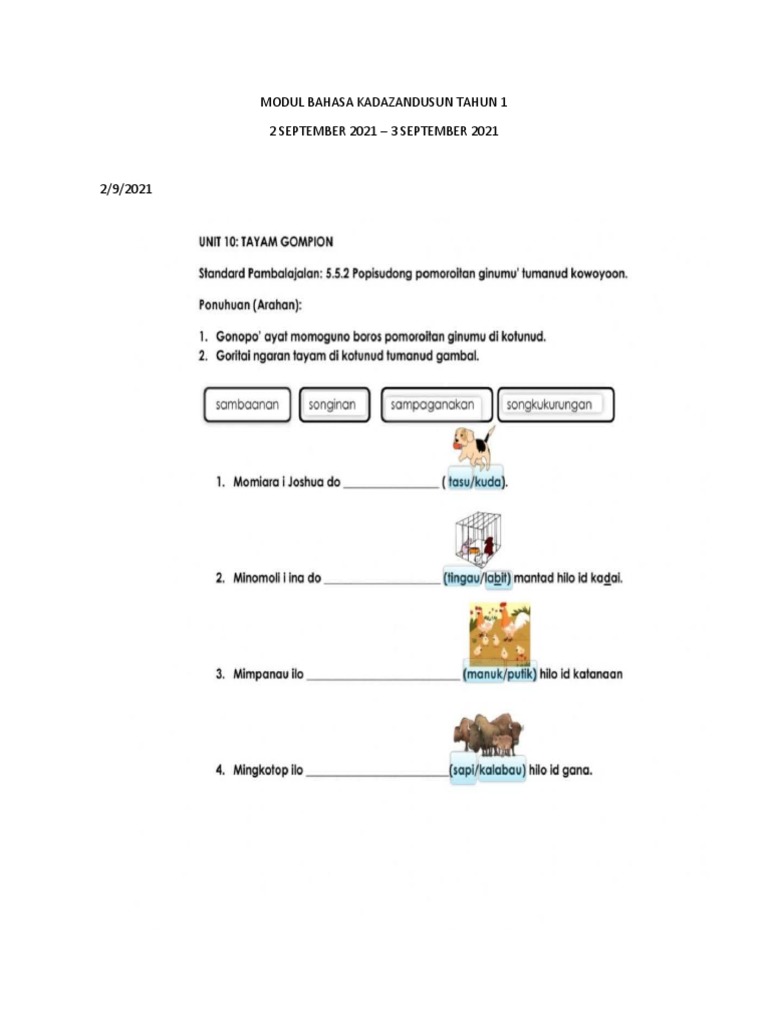 Modul Pembelajaran BKD Tahun 1 2 September 2021 Hingga 3 September 2021 | PDF