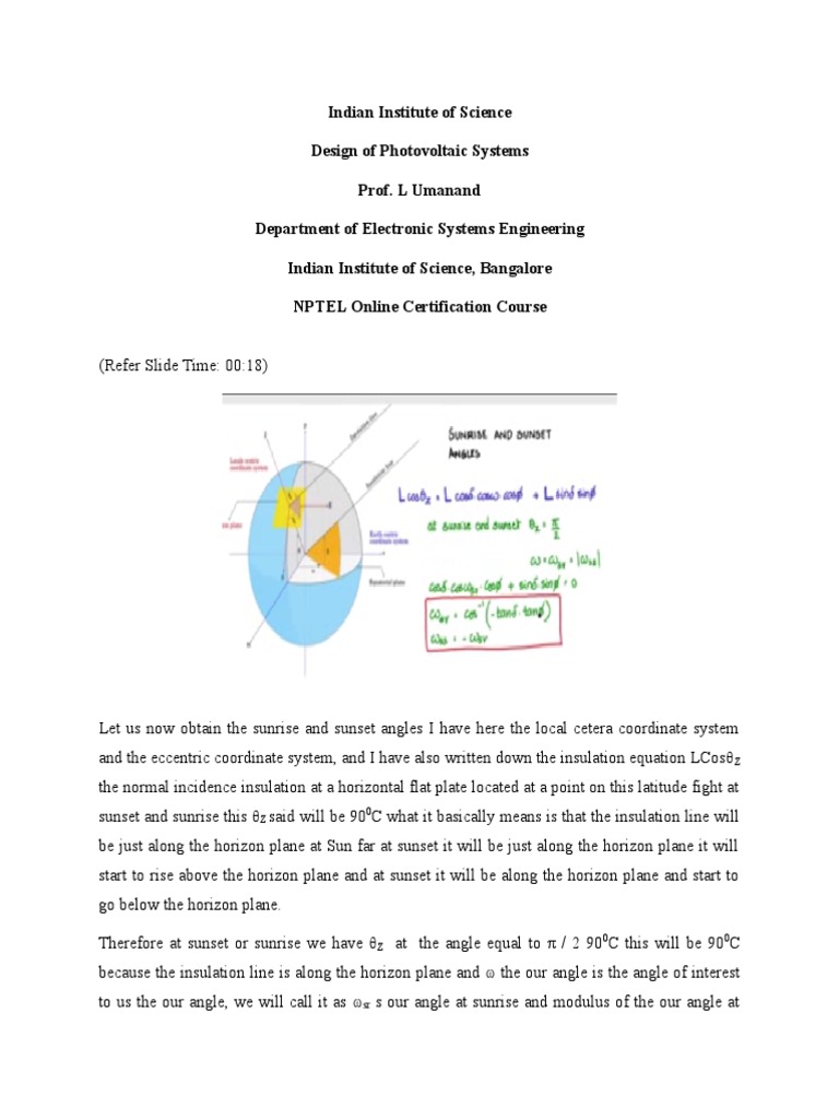 Design of Photovoltaic Systems Course on Solar Energy Fundamentals ...