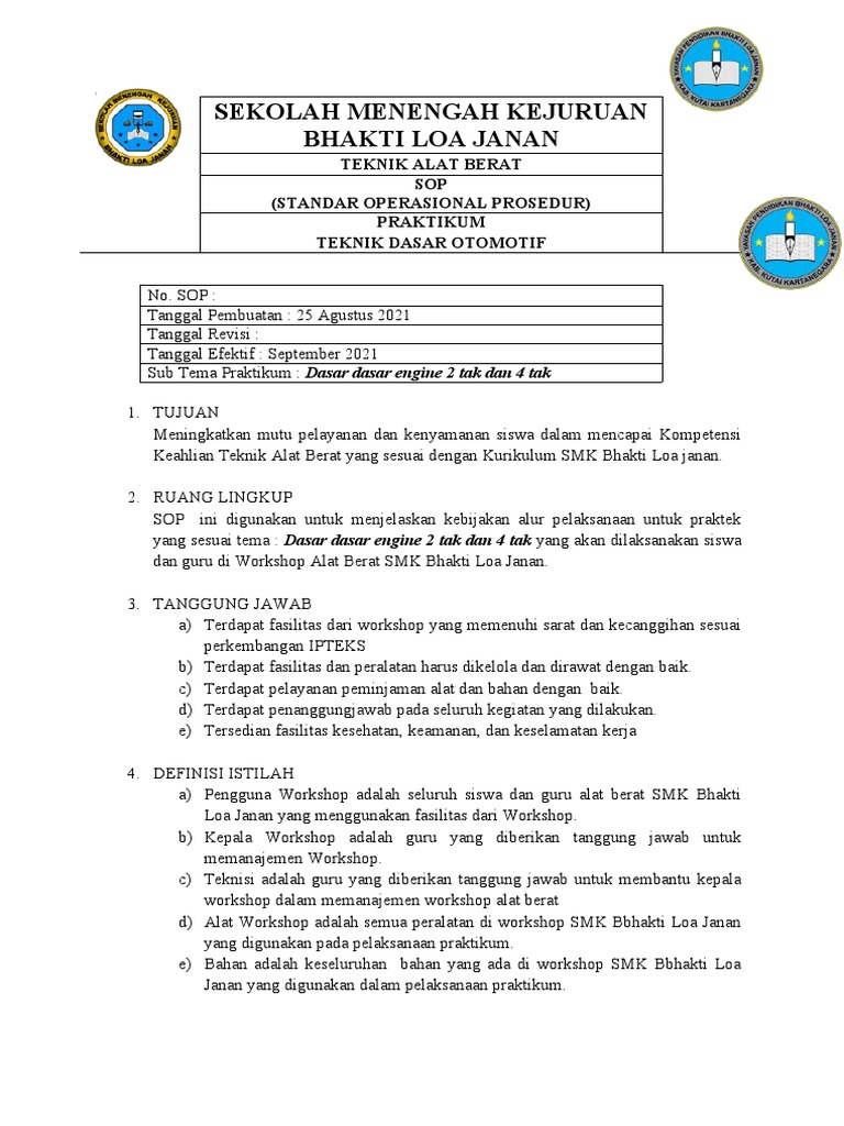 Sop Mapel Dasar Dasar Engine 2 Tak Dan 4 Tak Pdf