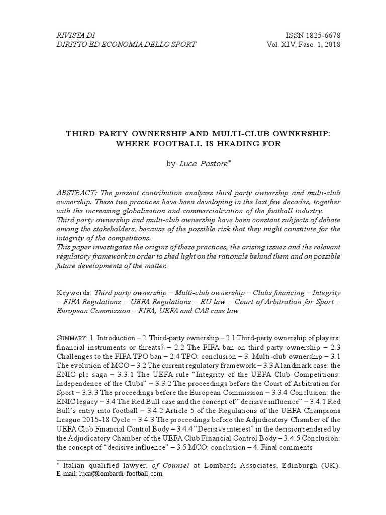 Third Party Ownership and Multi-Club Ownership | PDF | Association ...