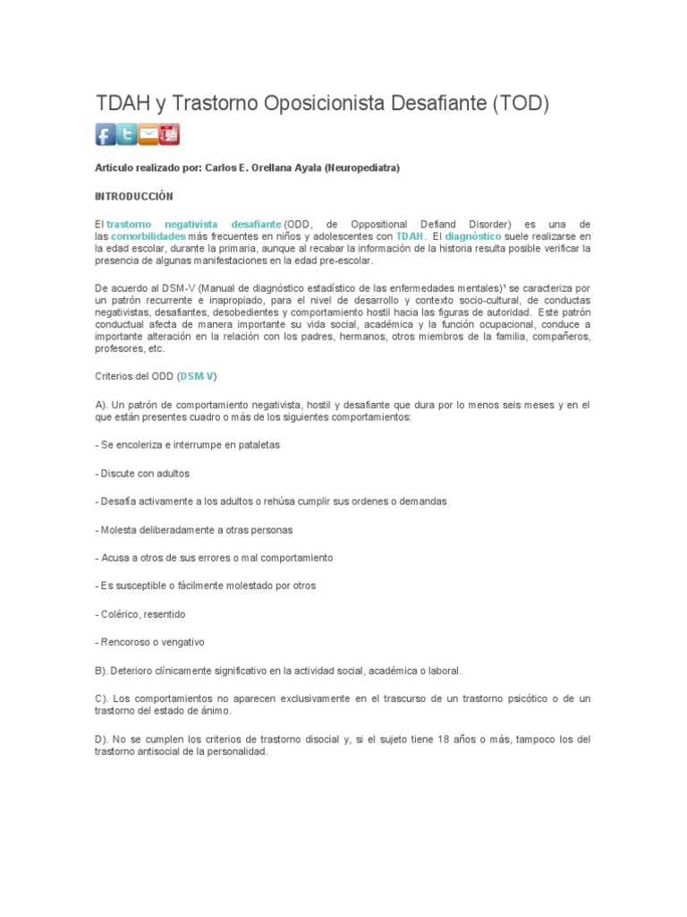 TDAH y Trastorno Oposicionista Desafiante | PDF | Desorden hiperactivo y deficit de atencion ...