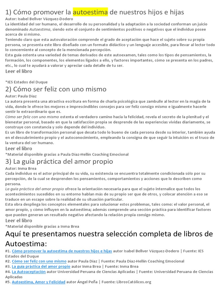 Autoestima Info Libros | PDF | Autoestima | Amor