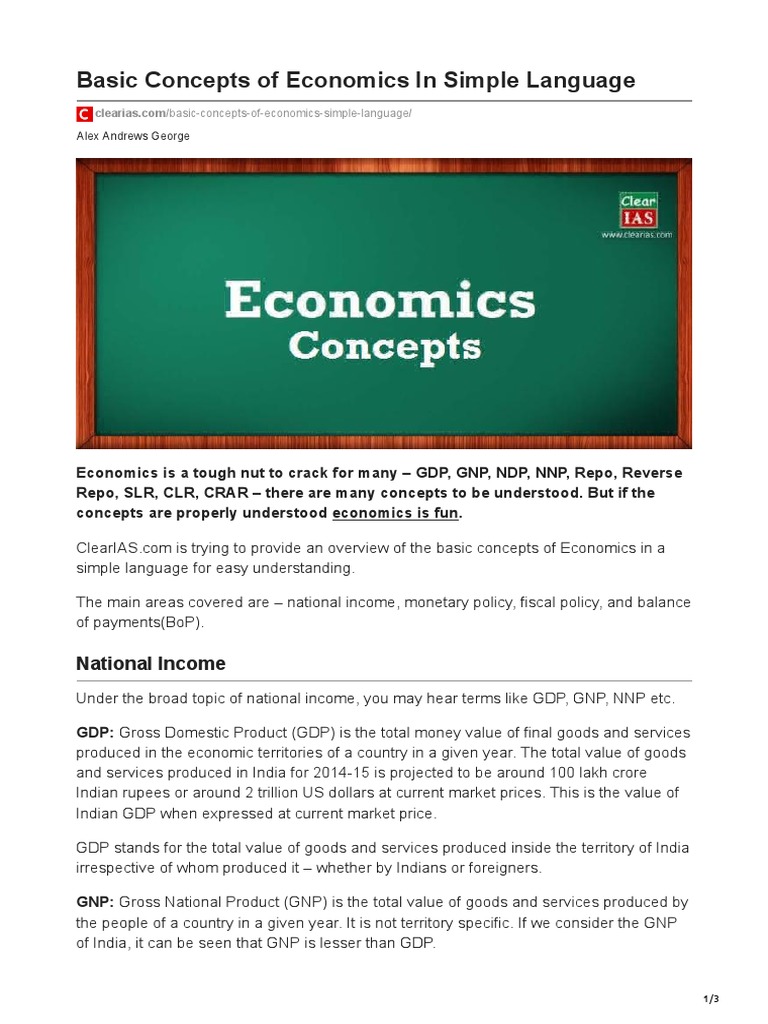 Basic Economics Concepts Explained Simply | PDF | Reserve Bank Of India ...