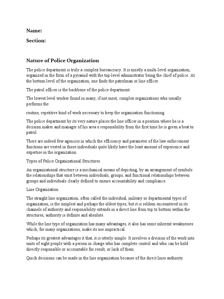 LEA Nature of Police Organization | PDF | Police | Organizational Structure