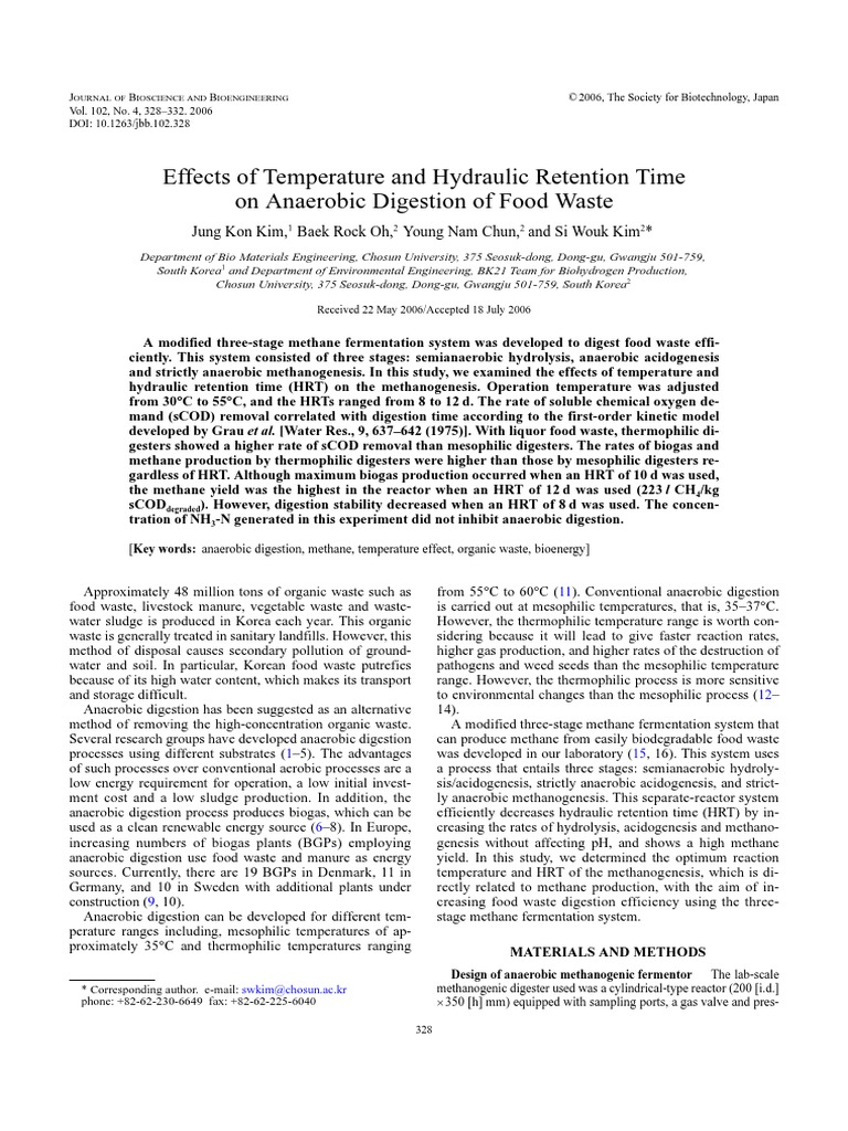 2006 - Effects of Temperature and Hydraulic Retention Time | PDF ...