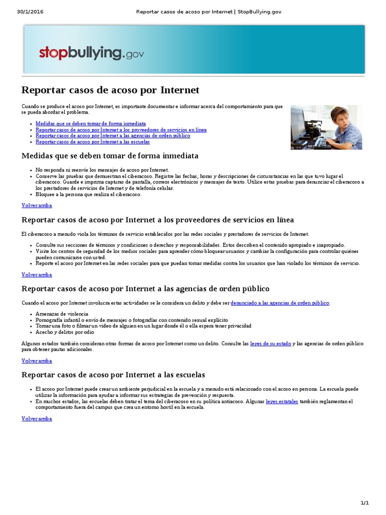 Reportar Casos de Acoso Por Internet - StopBullying | PDF | Acoso ...