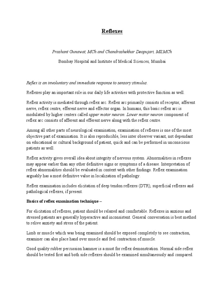 Reflexes Chapter | PDF | Anatomical Terms Of Motion | Elbow