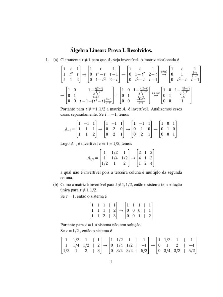 Prova Algebra Linear | PDF | Linha (Geometria) | Geometria
