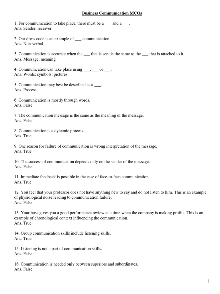 Business Communication MCQs | PDF | Communication | Linguistics