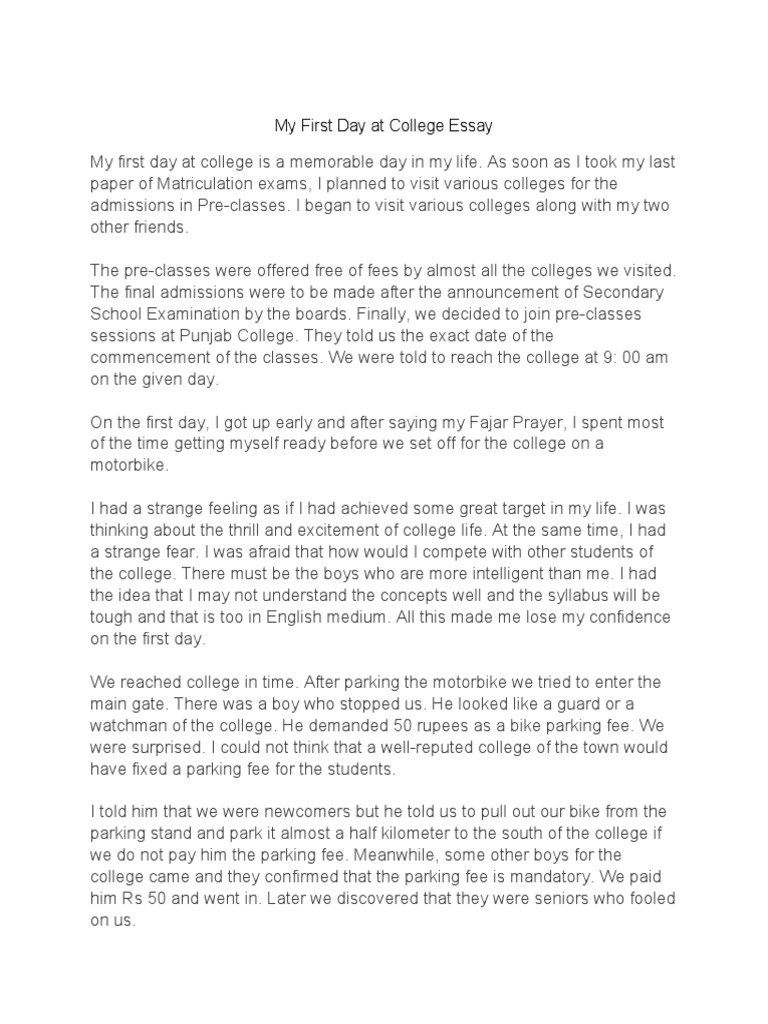 My First Day at College Essay | PDF