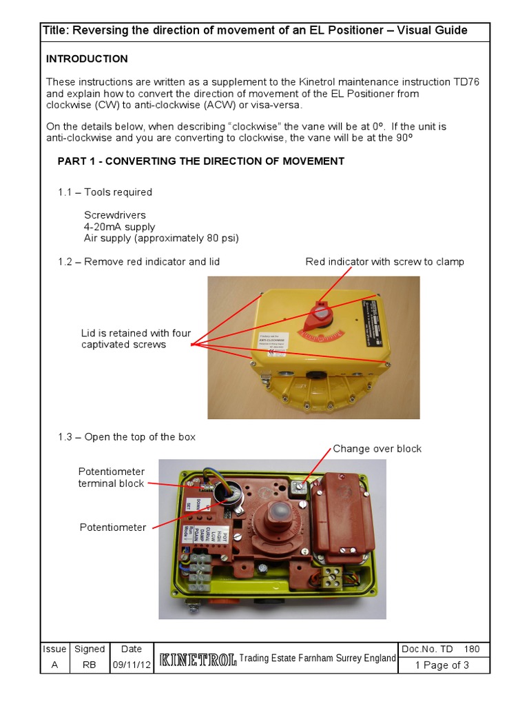 TD180 - Iss A - Reversing The Direction of Movement of An EL Positioner ...