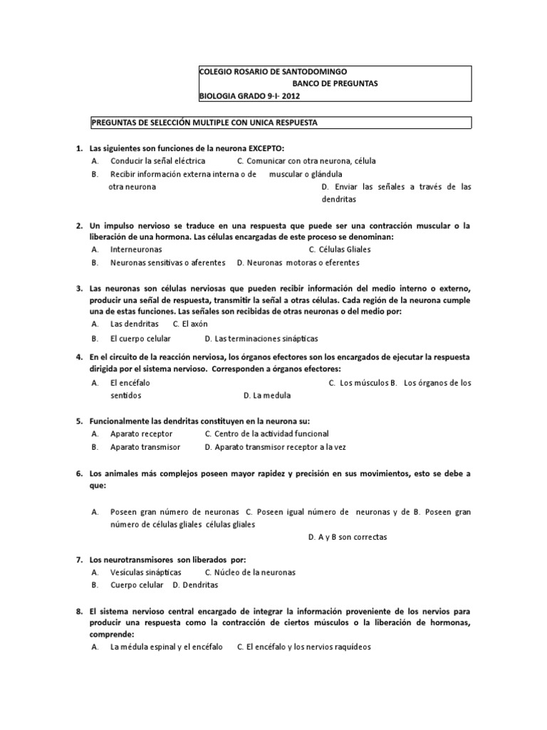 200 Preguntas de Seleccion Multiple | Descargar gratis PDF | Sinapsis ...