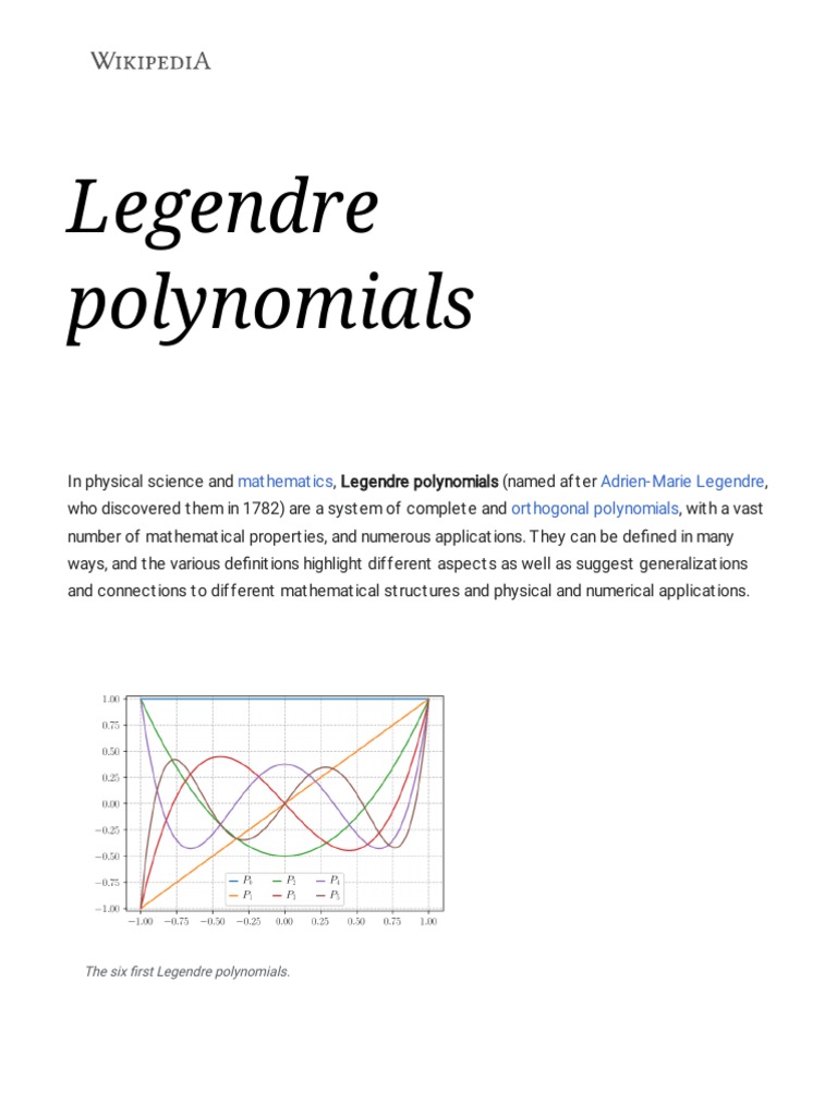 Legendre Polynomials - Wikipedia | PDF | Special Functions | Mathematics