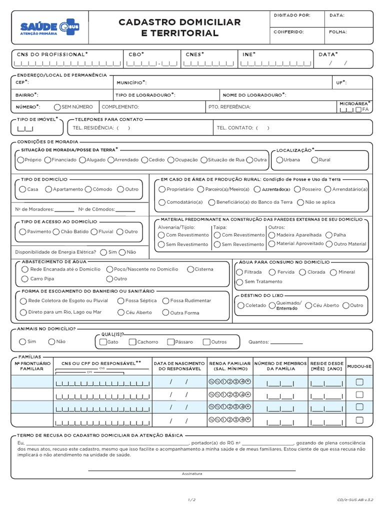 ACS Ficha Cadastro Domiciliar Territorial Versao3 2 | PDF