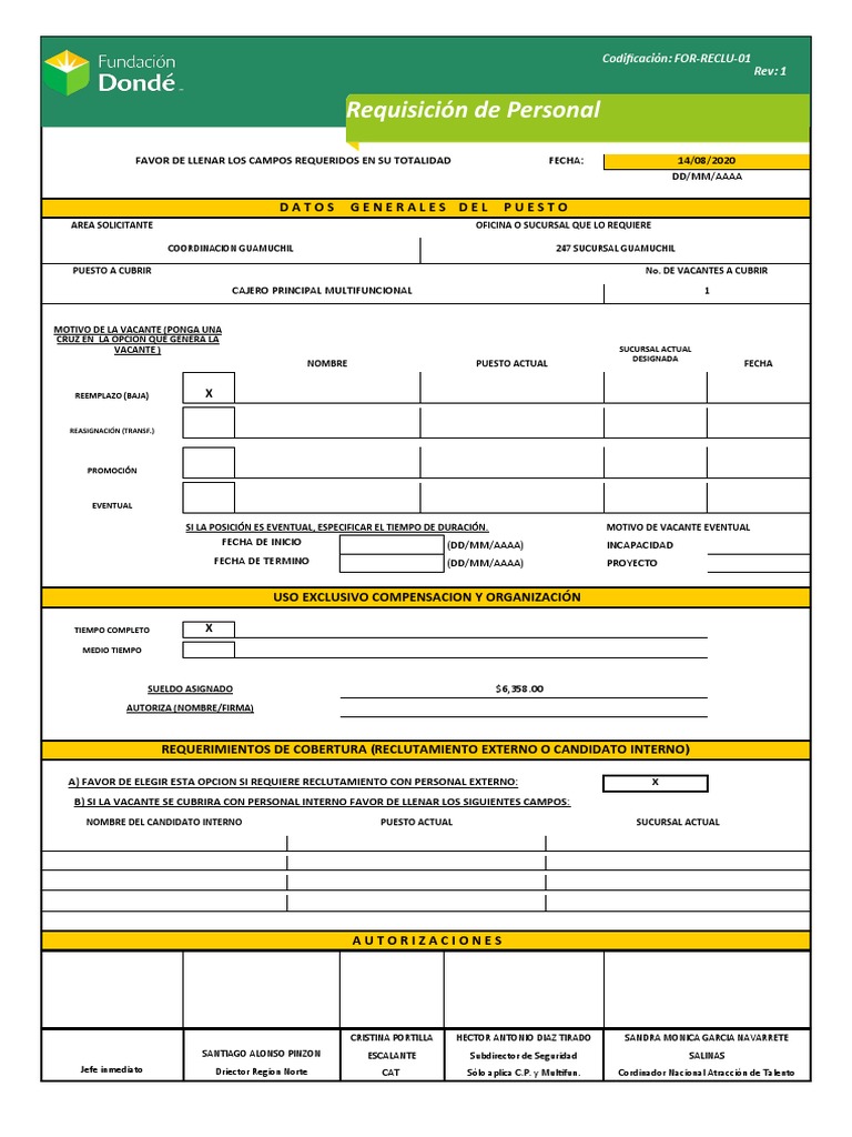 FOR-RECLU-01 Requisición Personal OSCAR | PDF | Reclutamiento | Gestión ...