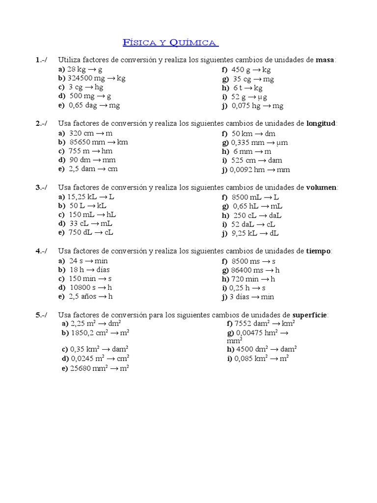 Ejercicios Factores Conversion | PDF | Unidades de medida | Metrología