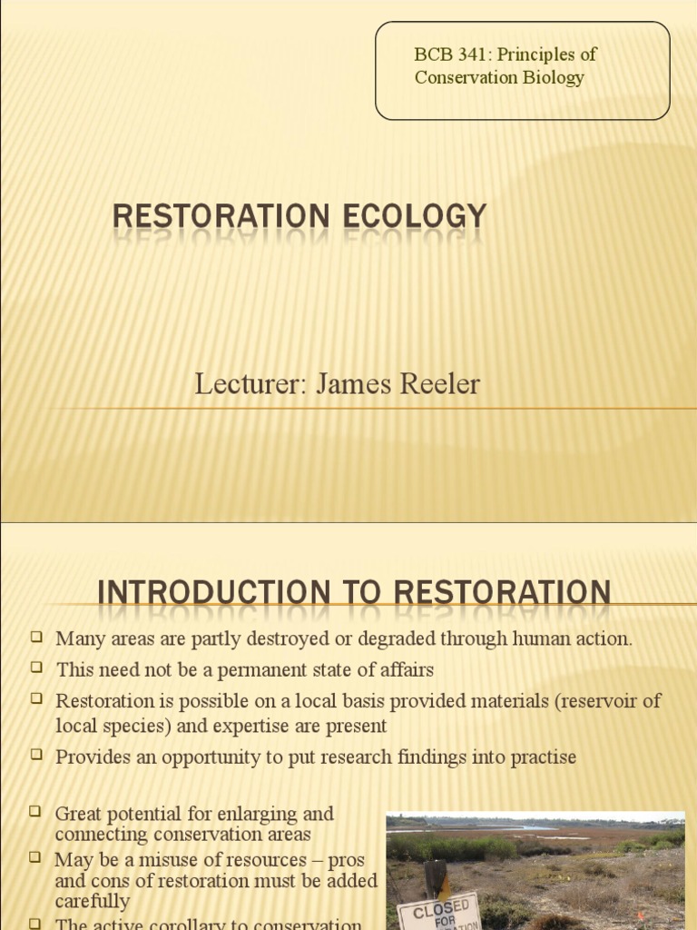 Lecturer: James Reeler: BCB 341: Principles of Conservation Biology ...