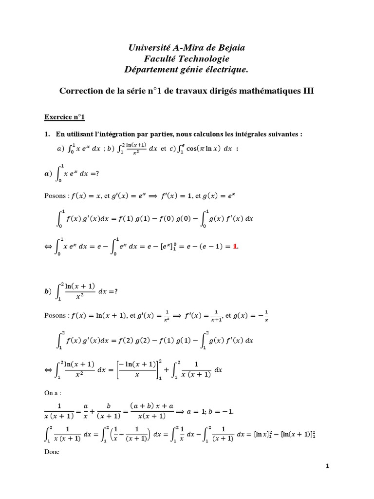 Correction de La Série de TD n1 - MATH3 | PDF | Analyse mathématique | Zone
