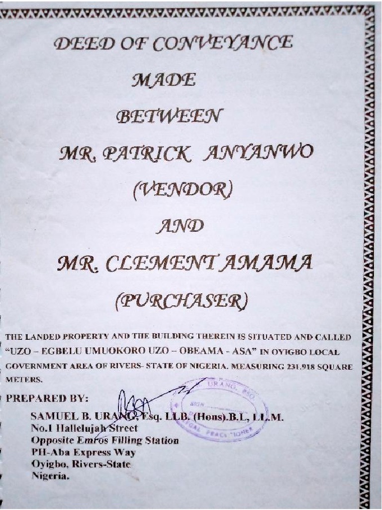 Deed of Conveyance Obeama Property | PDF