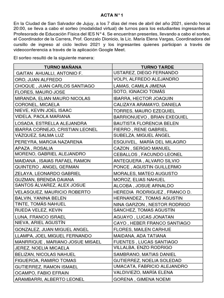 Acta Final Sorteo 2021 | PDF
