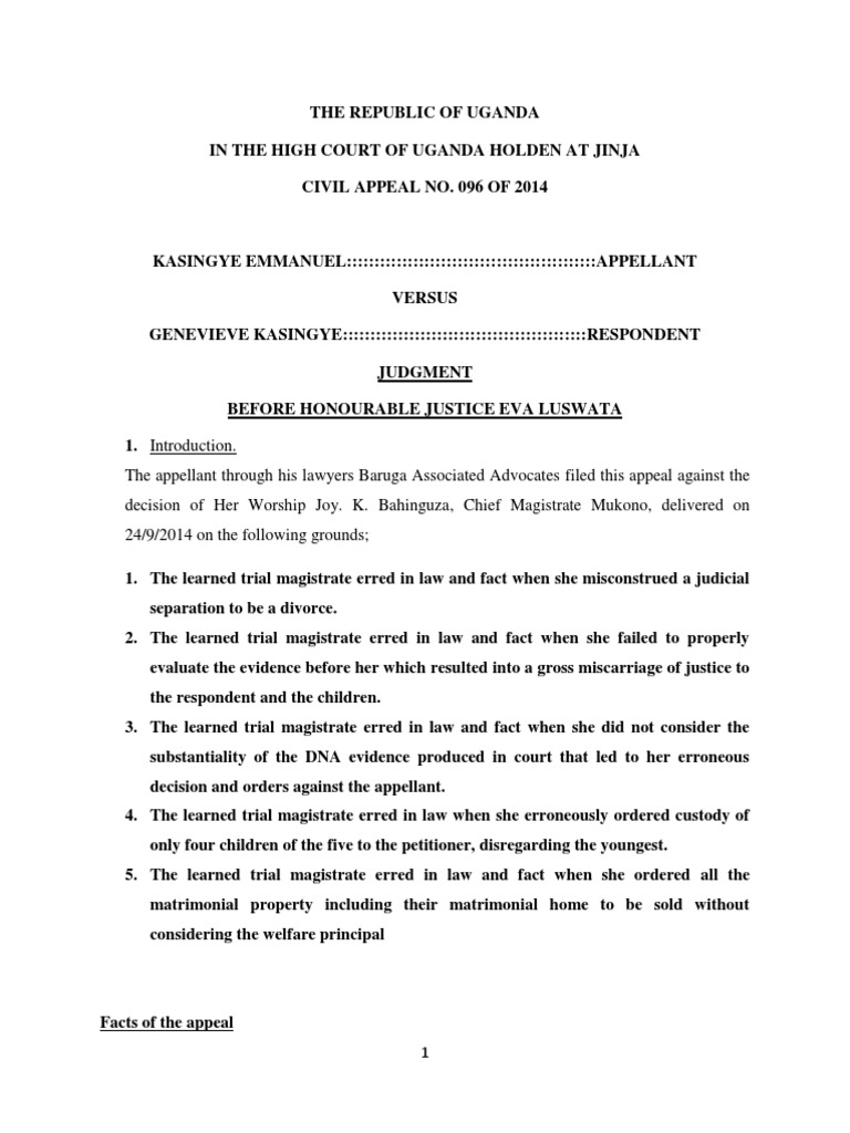 An Analysis of a Civil Appeal in Uganda Regarding the Dissolution of a ...
