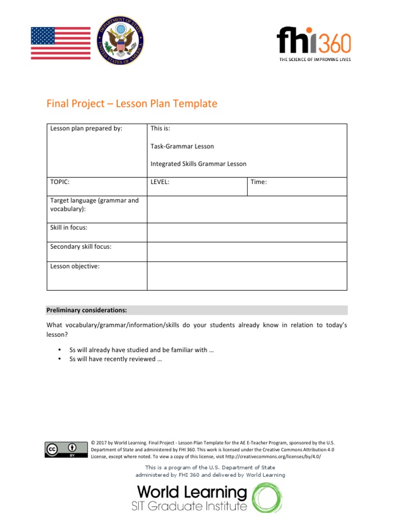 Final Project - Lesson Plan Template: Preliminary Considerations | PDF ...