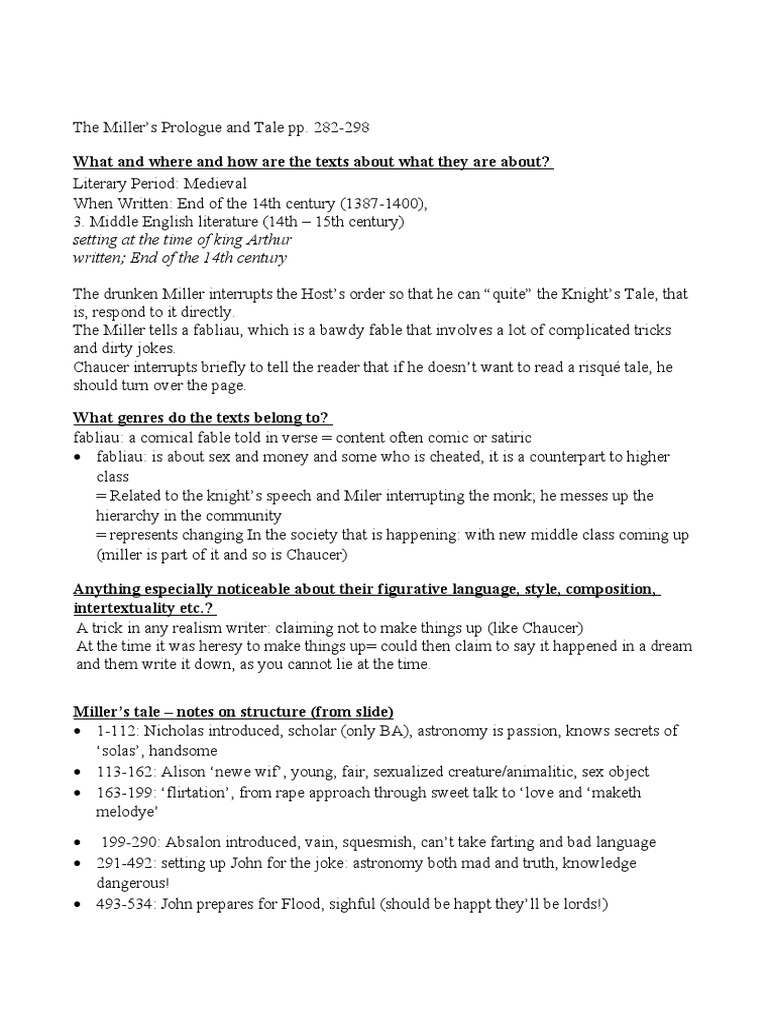 Millers Tale and Prologue | PDF | Geoffrey Chaucer | Pilgrimage