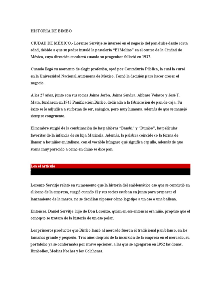 Historia de Bimbo | PDF | Economias