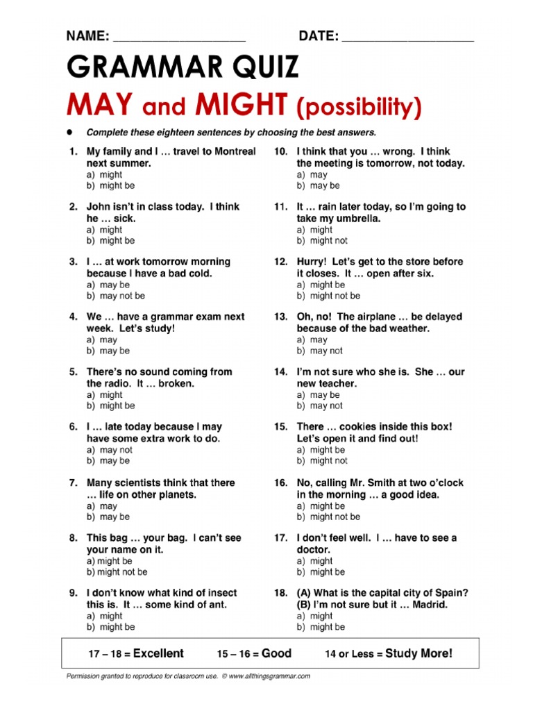 May and Might Worksheet | PDF