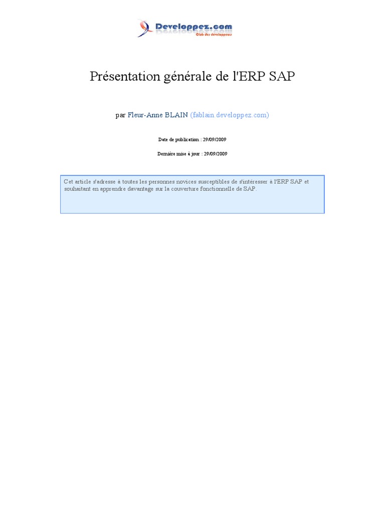 Presentation Generale Erp Sap | PDF | Progiciel de gestion intégré | Business
