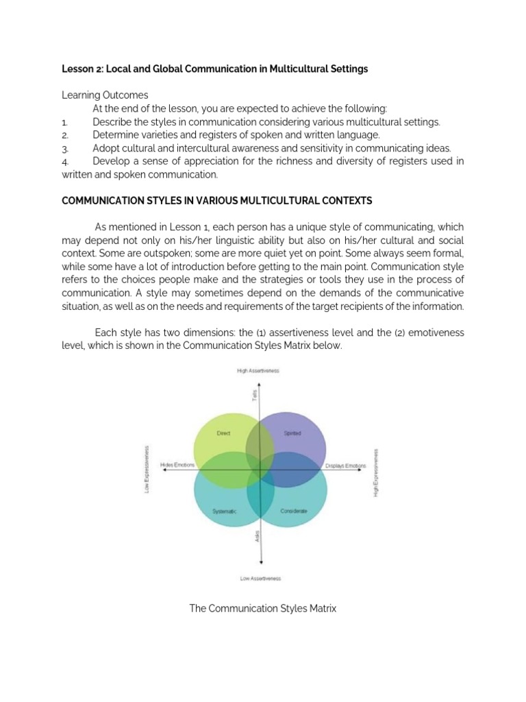 Local and Global Multicultural Settings | PDF | Communication | Cross ...
