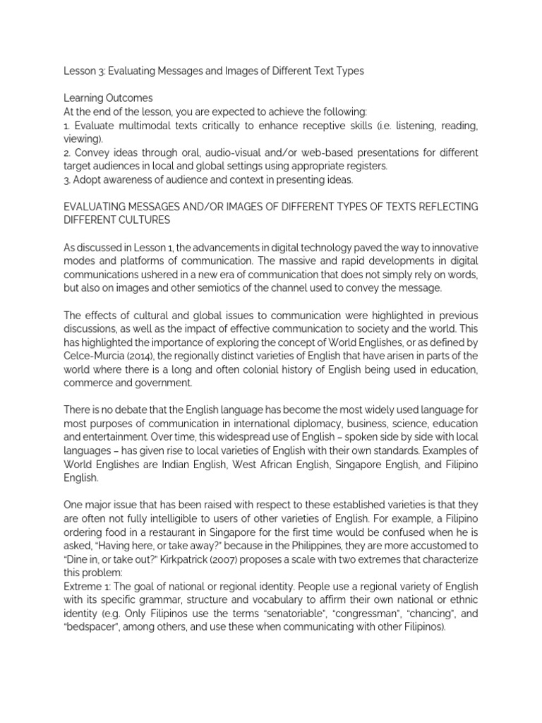 Evaluating Messages and Images of Diff. Text Types | PDF | English Language | Communication