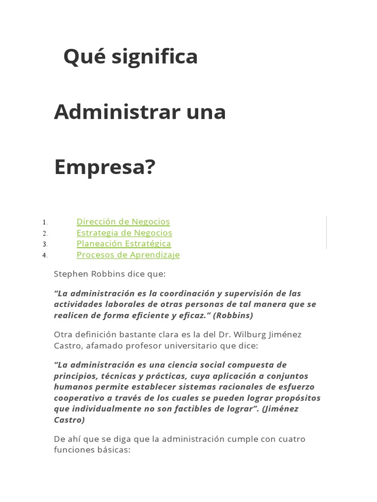 Significado de Administrar Empresas | PDF | Planificación | Cognición