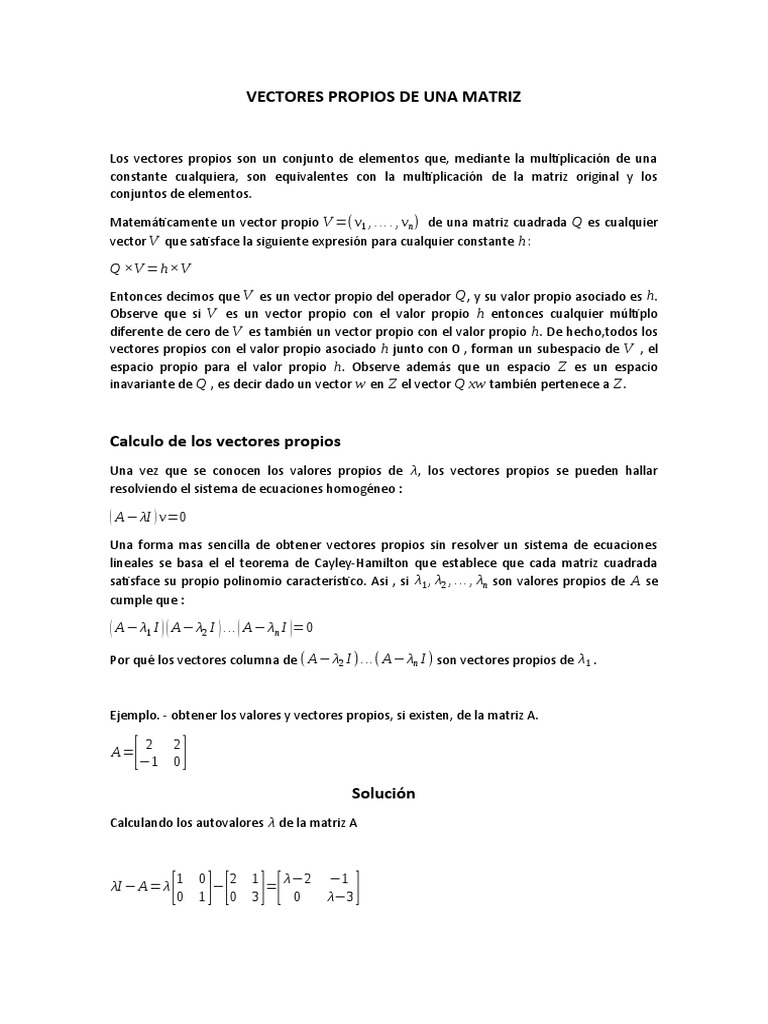 Vectores Propios de Una Matriz | PDF | Espacio vectorial | Matriz ...