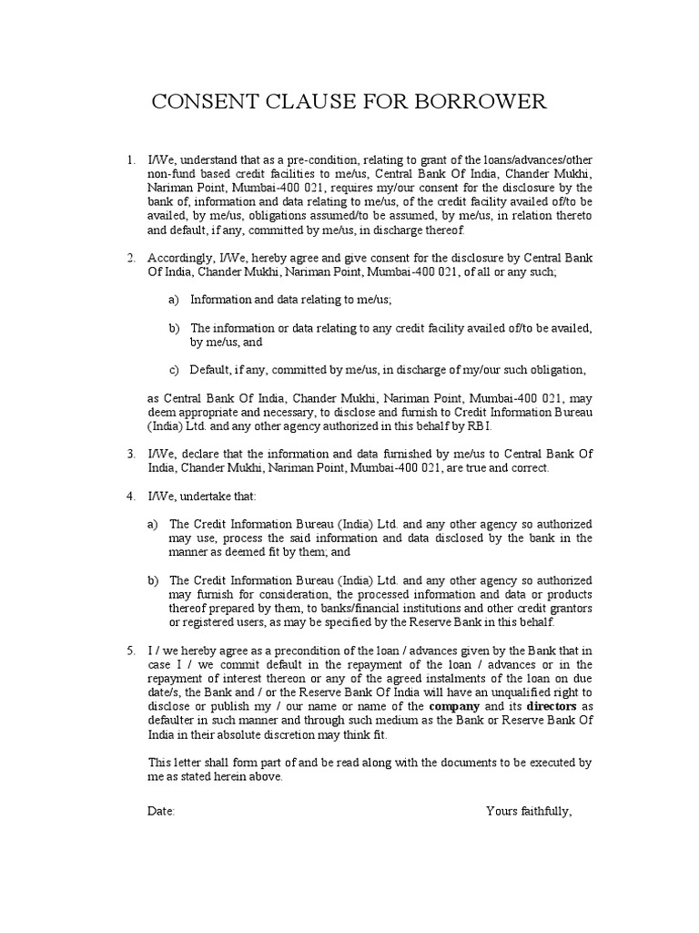 Consent Clause For Borrower | PDF | Credit | Finance & Money Management