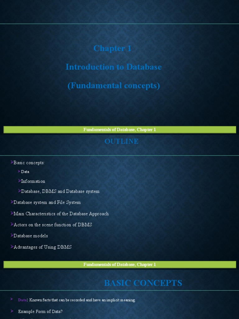 Introduction To Database (Fundamental Concepts) : Fundamentals of Database, Chapter 1 | PDF ...