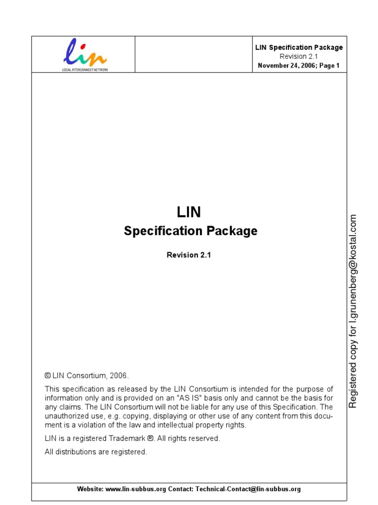 LIN Specification Package Revision 2.1 | PDF | Application Programming ...